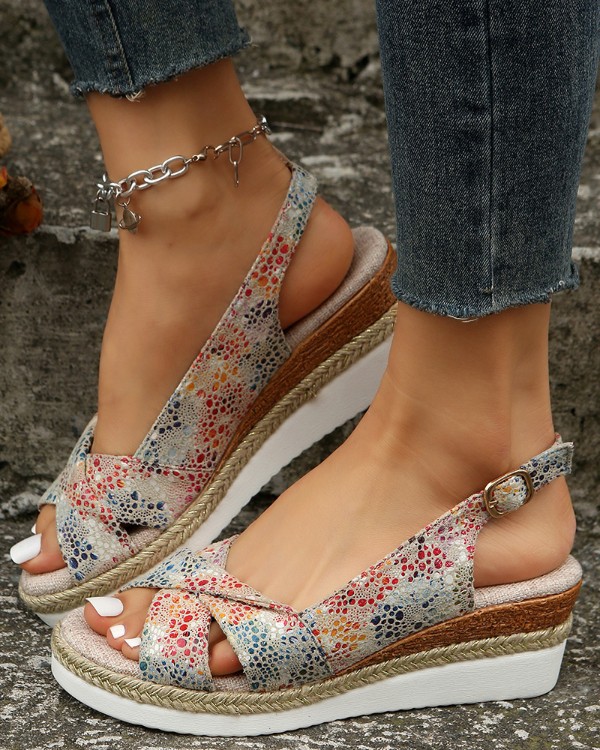 Cross Strap Slingback Wedge Sandals