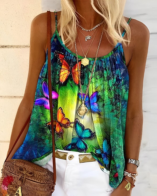 Butterfly Print Flowy Cami Top
