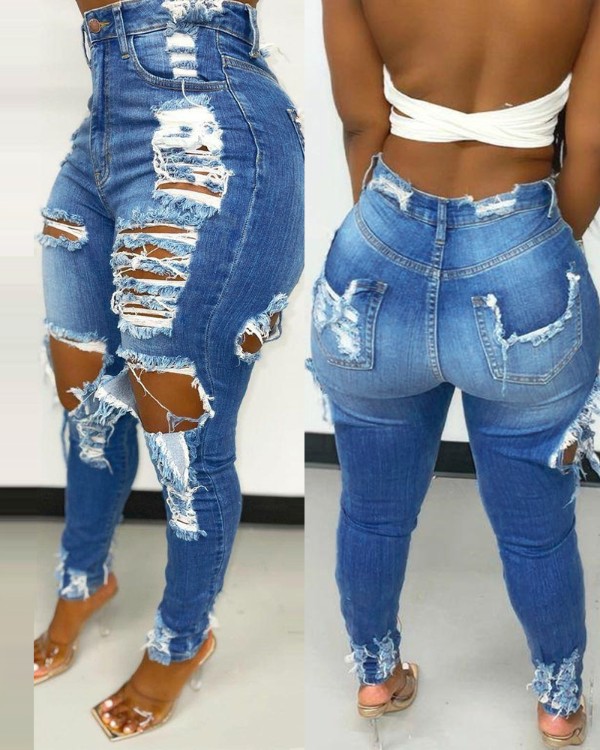 Ripped Cutout High Waist Jeans