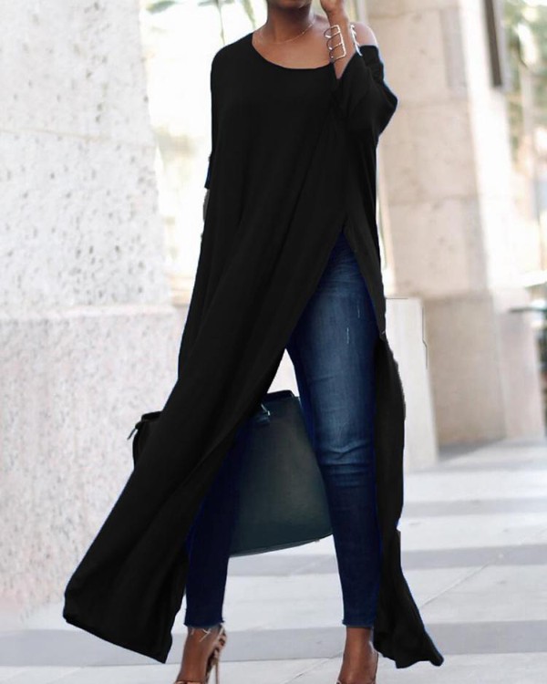 Stylish Solid High Slit Casual T-Shirt