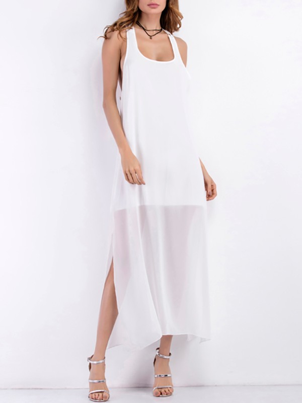 White Semi-sheer Lace Back Split Maxi Dress Online. Discover hottest ...