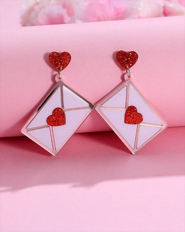 1Pair Heart Pattern Envelope Shaped Drop Stud Earrings