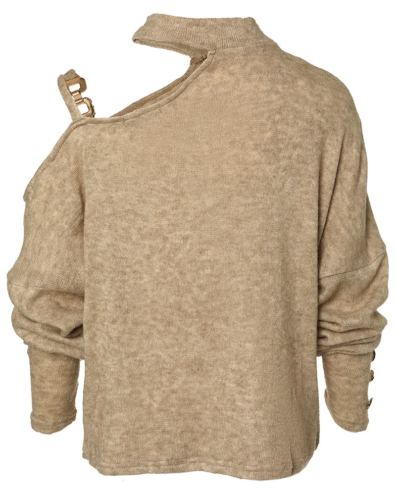 Letter Print Cold Shoulder Chain Strap Top