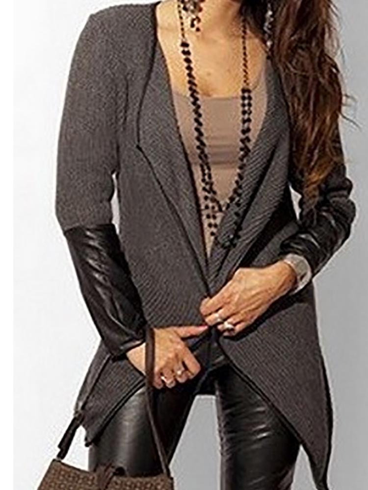 Fashion Long Sleeve Leather Pachwork Slim Fit Cardigan Coats Online ...
