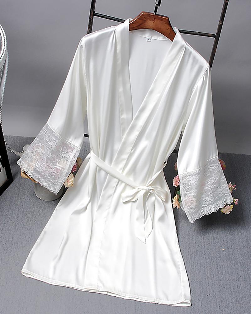 Solid Open Front Long Sleeve Robe