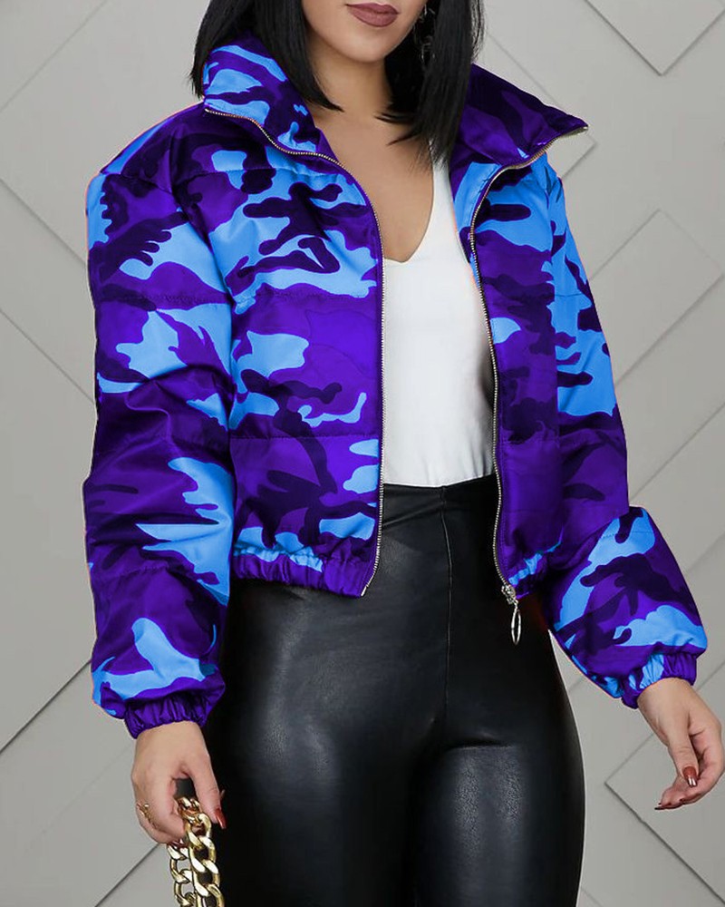 Camouflage Print Zipper Design Gilet Puffer Jacket