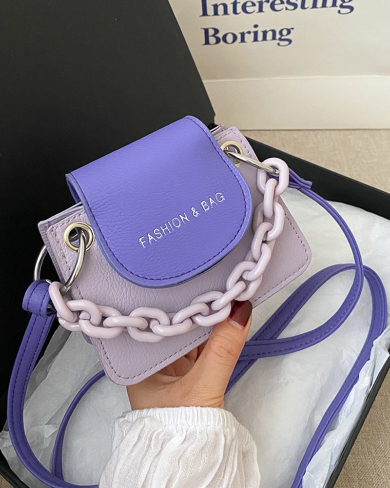 Colorblock Chain Strap Mini Square Shoulder Crossbody Bag