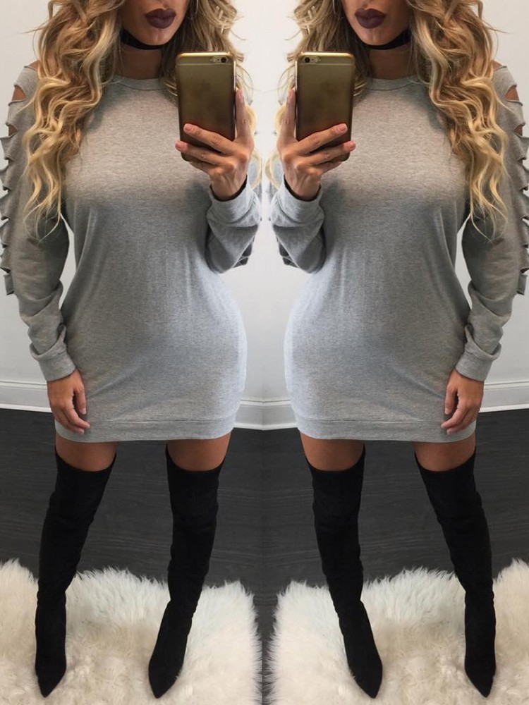 Trendy Women Cut Out Ripped Sleeve Mini Dress