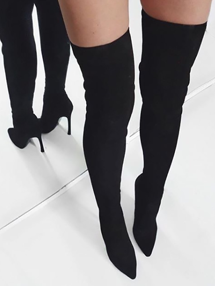 Red Pointed Toe Knee-High Heeled Boots