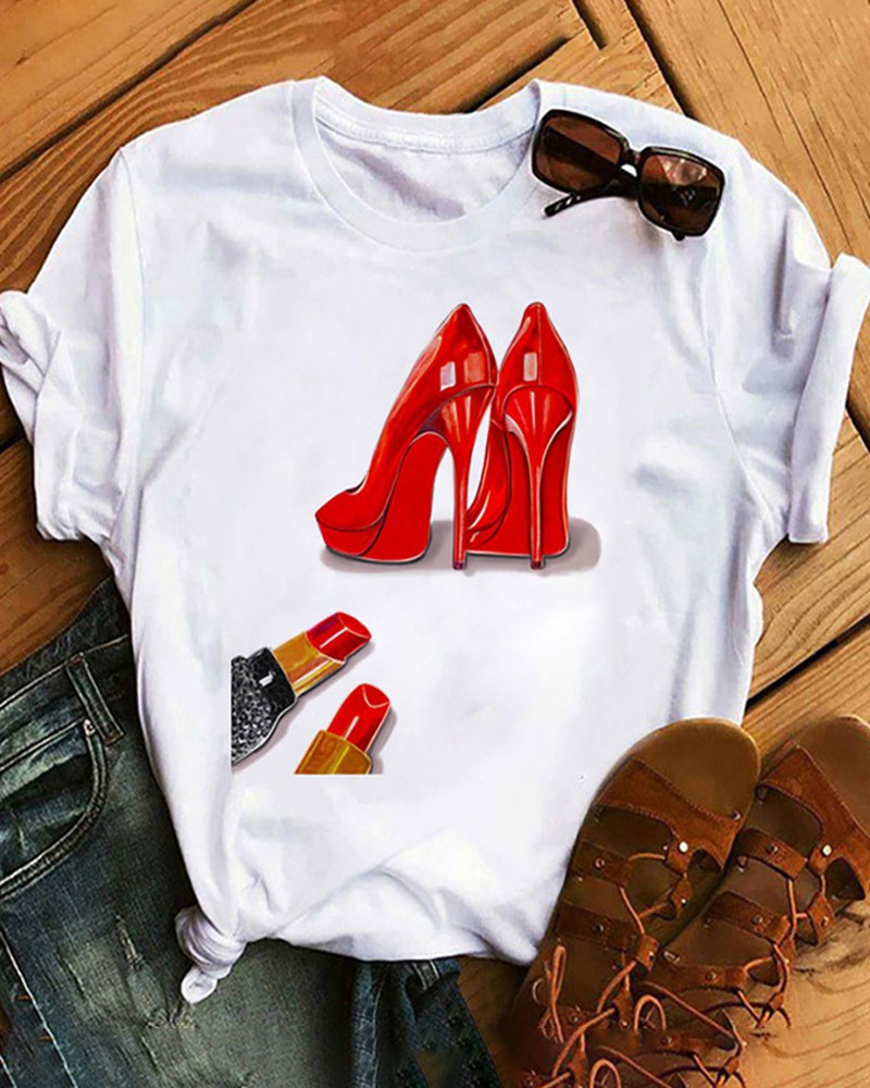 High Heels Print Casual T-Shirt