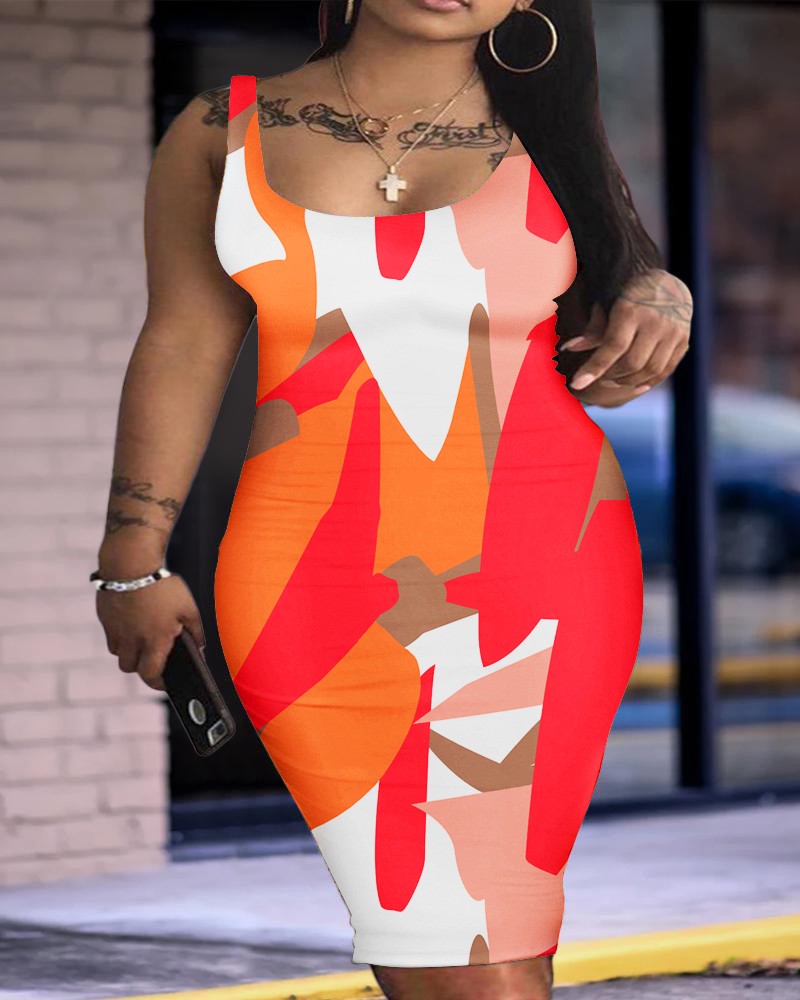 Plus Size All Over Print Sleeveless Bodycon Dress