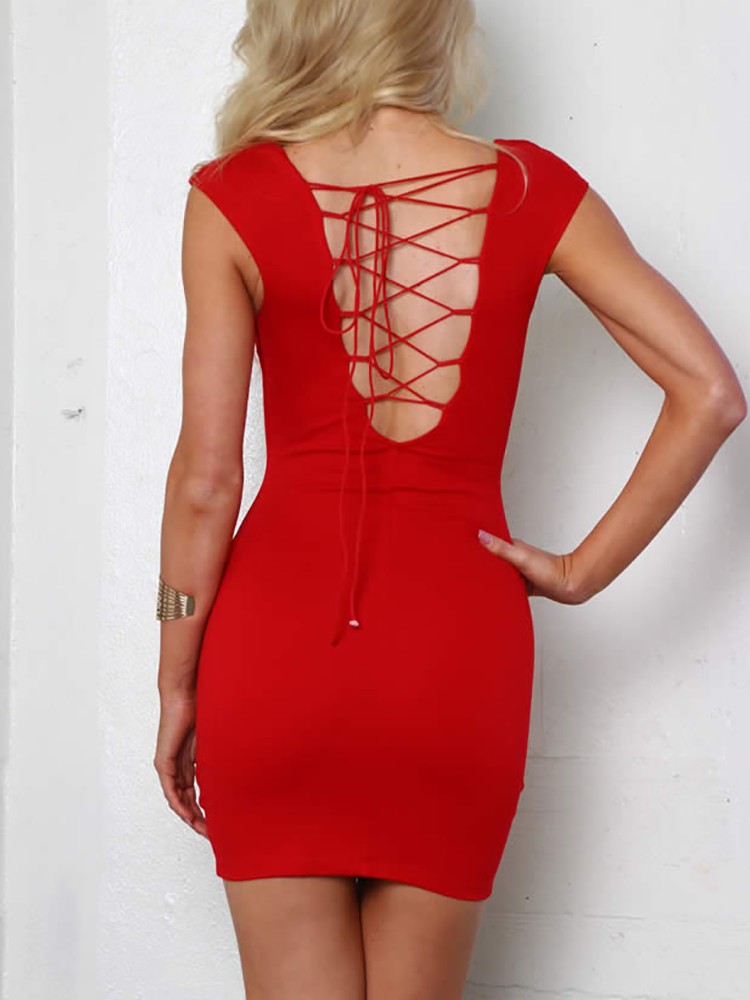 Women Stylish Lace-up Back Bodycon Dress