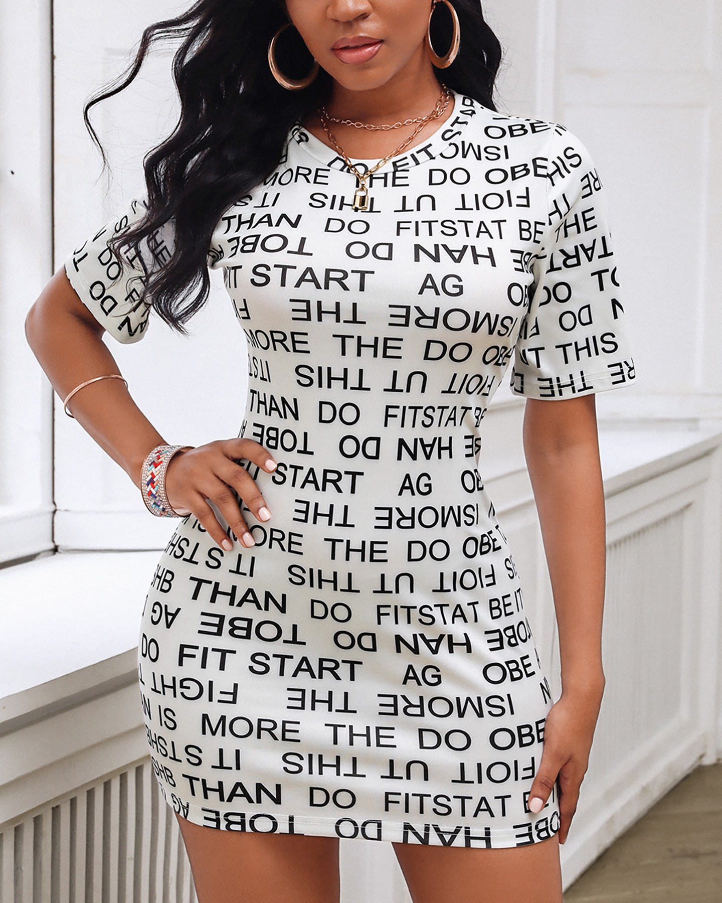 Letter Print Short Sleeve Casual Dress