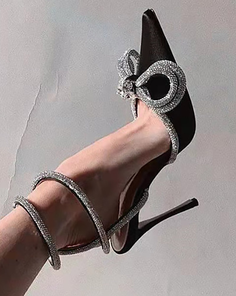 Bowknot Rhinestone Pointed Toe Wedding Guest Heels