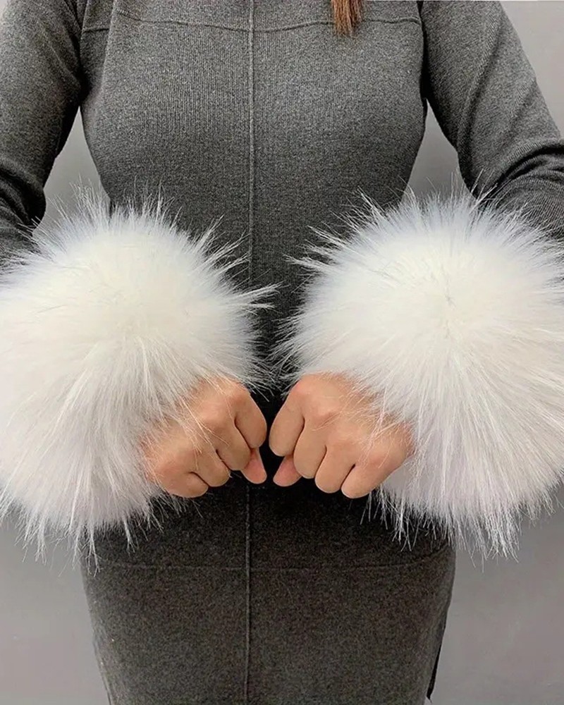 1Pair Faux Fur Fluffy Wrist Cuffs Arm Warmer Gloves