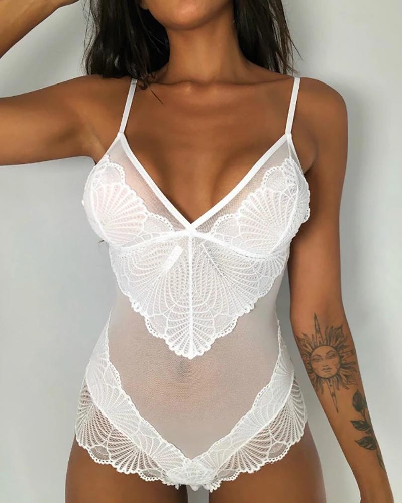 Sheer Mesh Floral Lace Teddies