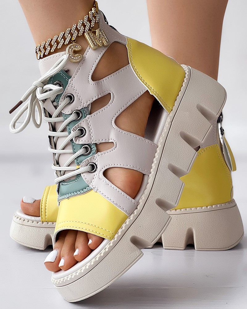 Colorblock Lace-up Platform Sandals