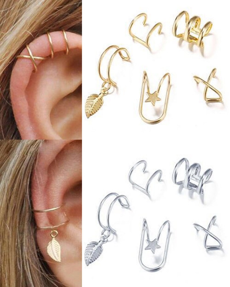 5pcs Minimalist Non-Piercing Cartilage Clip Cross Helix Ear Cuffs Set