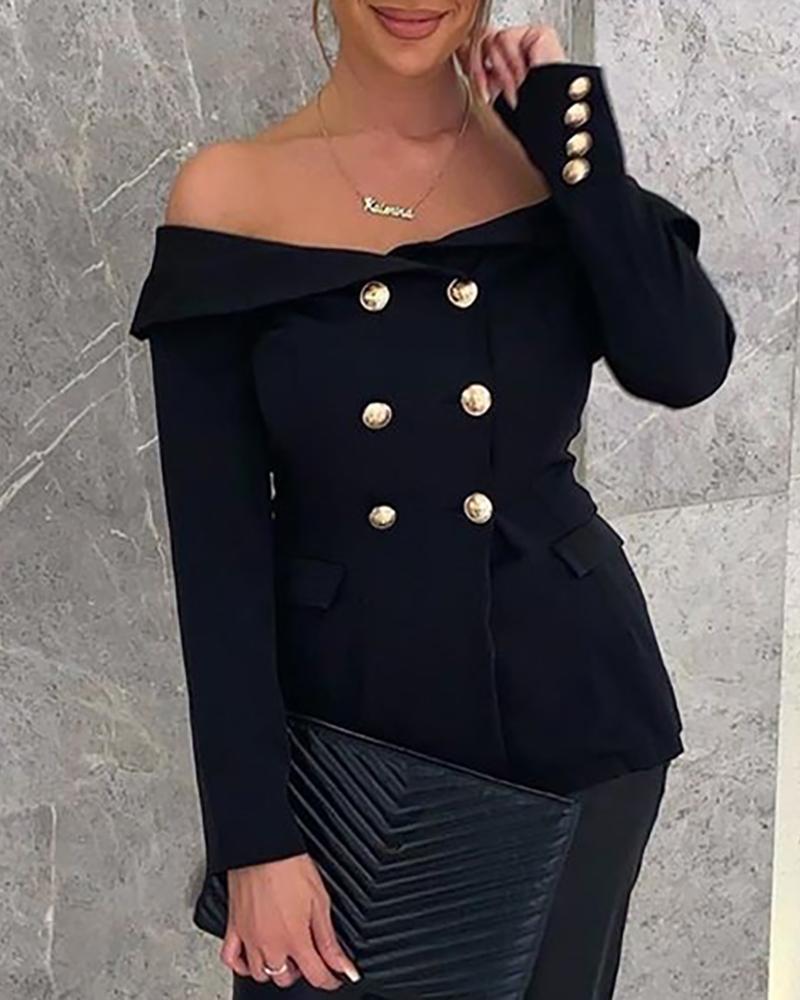 Off Shoulder Fold-Over Buttoned Coat