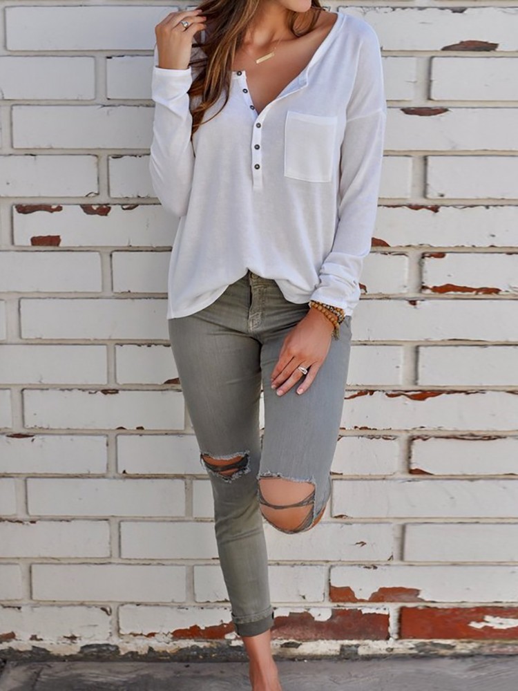 Button Pocket Design Irregular T-shirt