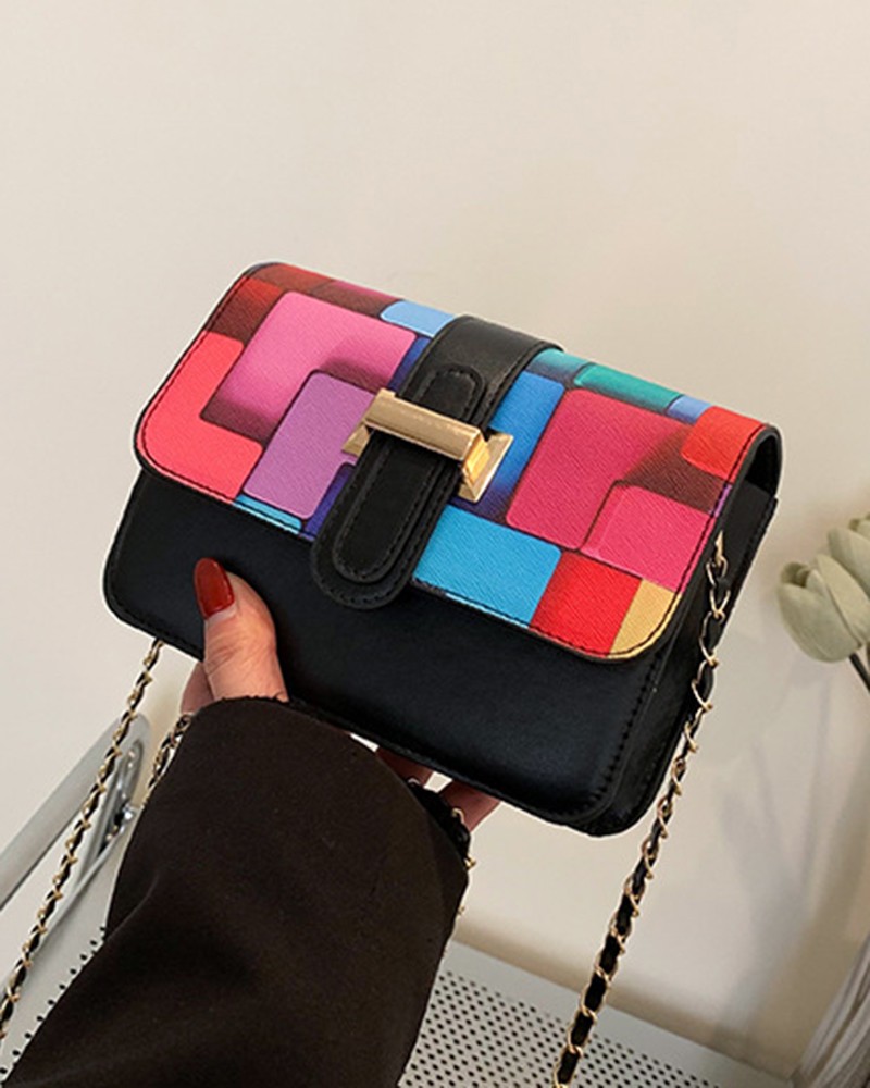 Vintage Colorblock Square Shoulder Bag