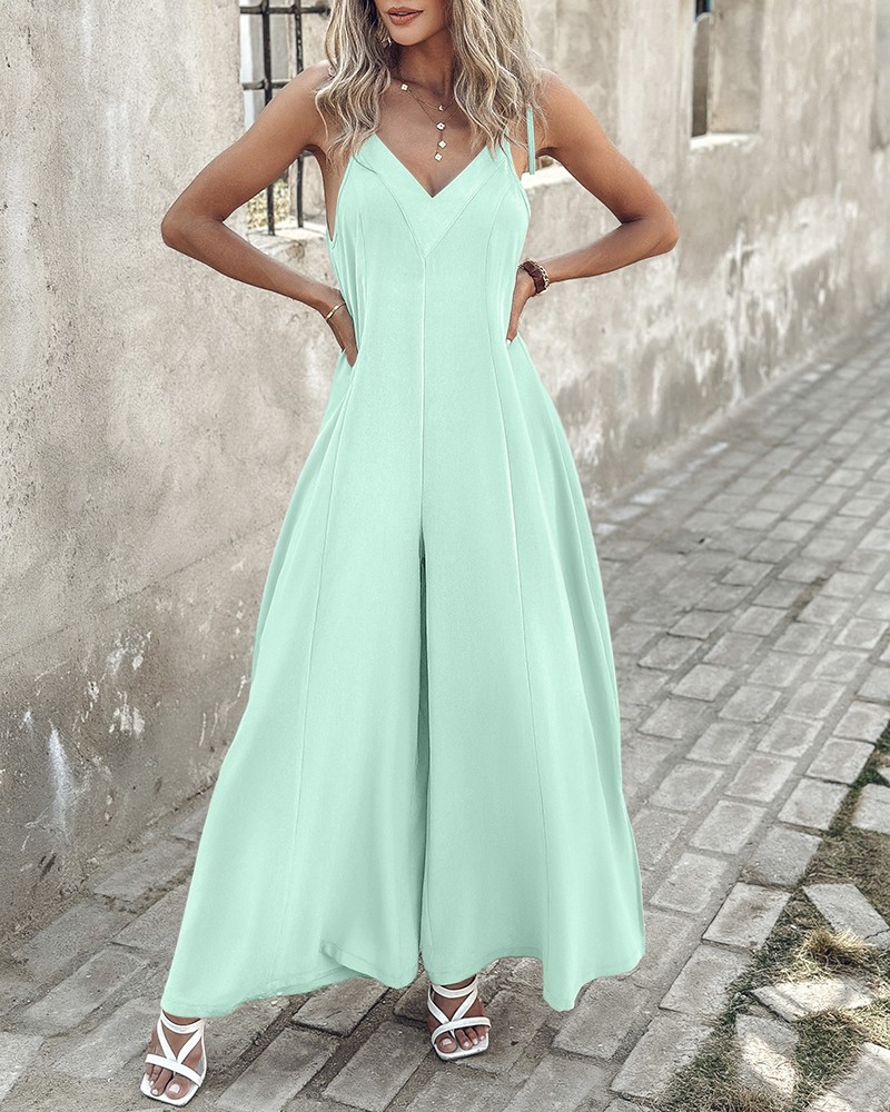 Tied Detail Ruched Wide Leg Jumpsuit