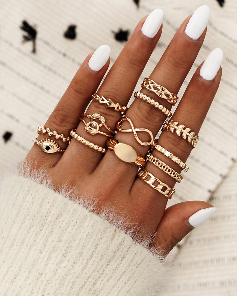 13PCS Devil Eyes & Geometry Pattern Rings Set Online. Discover hottest ...
