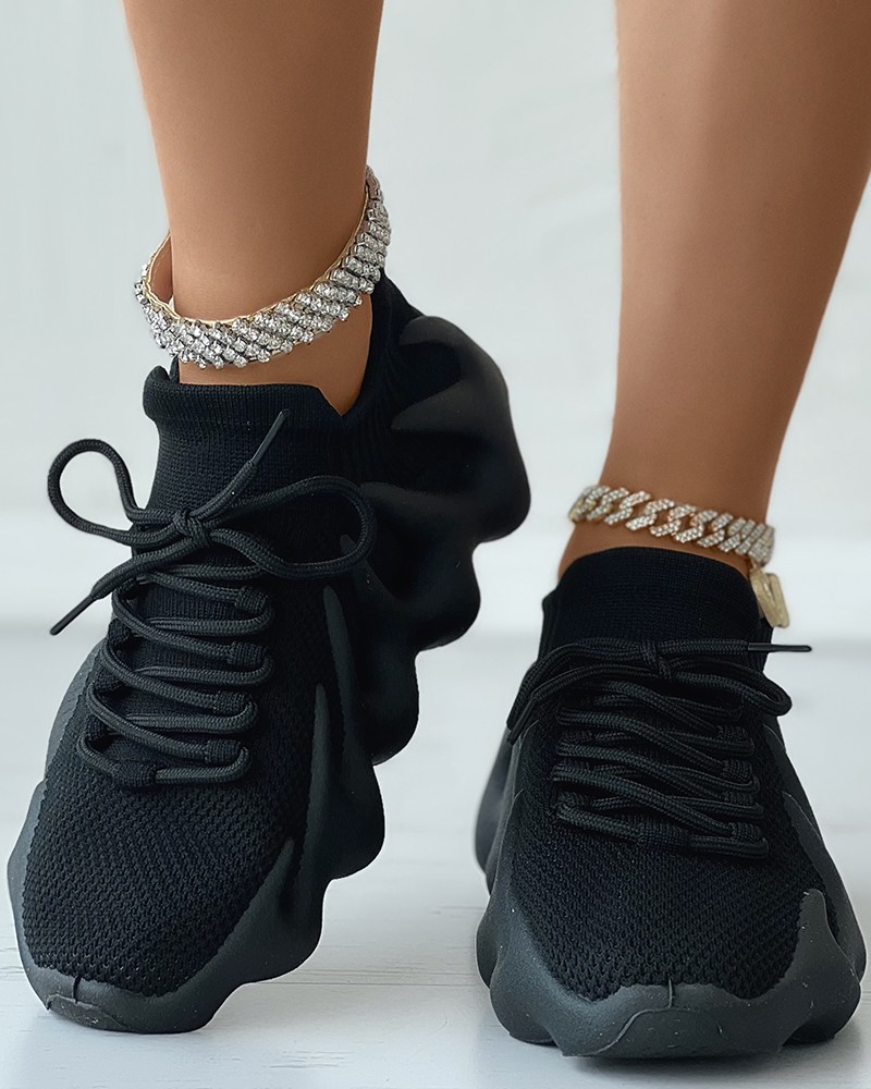 Lace Up Plain Platform Sneakers Octopus Trainers
