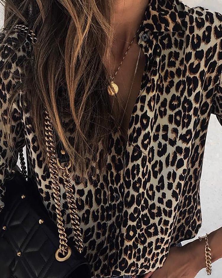Long Sleeve Leopard Print Casual Shirt