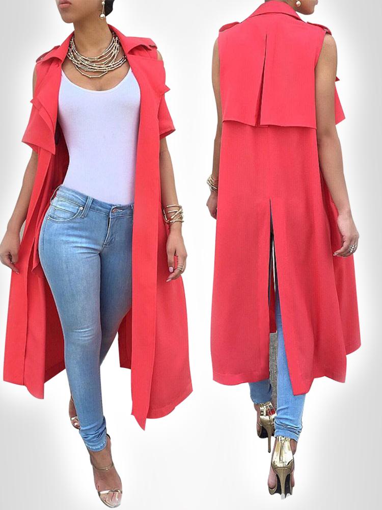 Sleeveless Turndown Collar Cloak