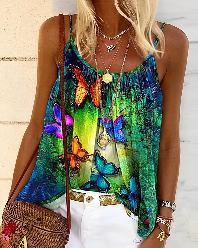 Butterfly Print Flowy Cami Top