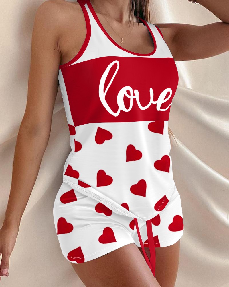 Love Heart Drawstring Pajamas Set