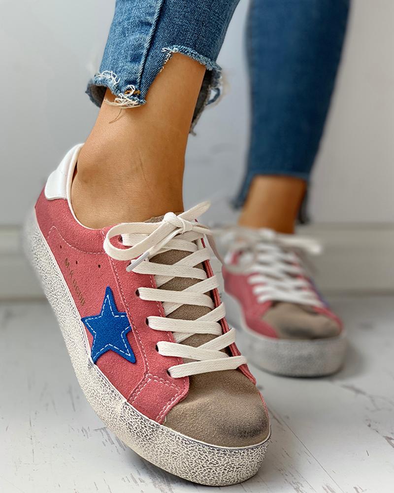 Colorblock Star Embellished Lace-up Sneakers