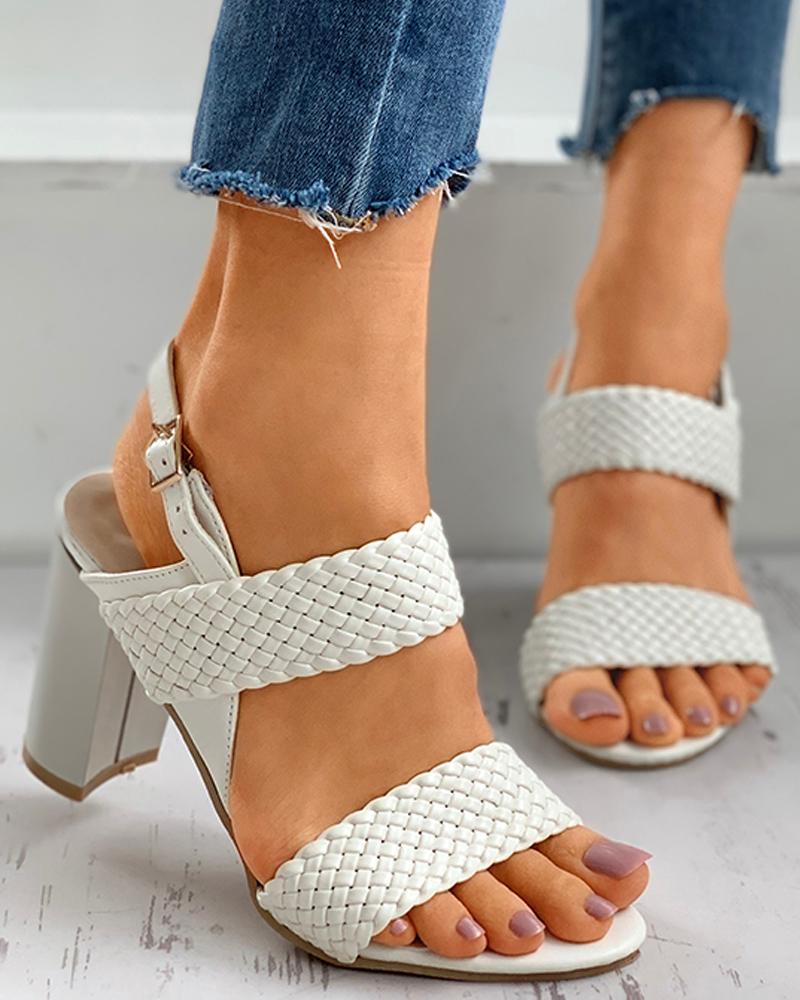 Braided Solid Slingback Chunky Heels