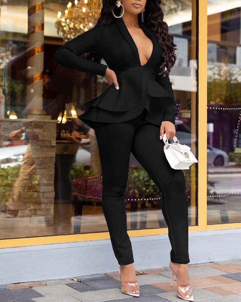 Plunge Layered Ruffles Top & Pencil Pant Sets Online. Discover hottest ...