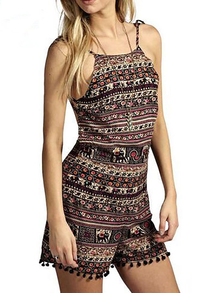 Sexy Vintage Style Pom Pom Bare Back Romper