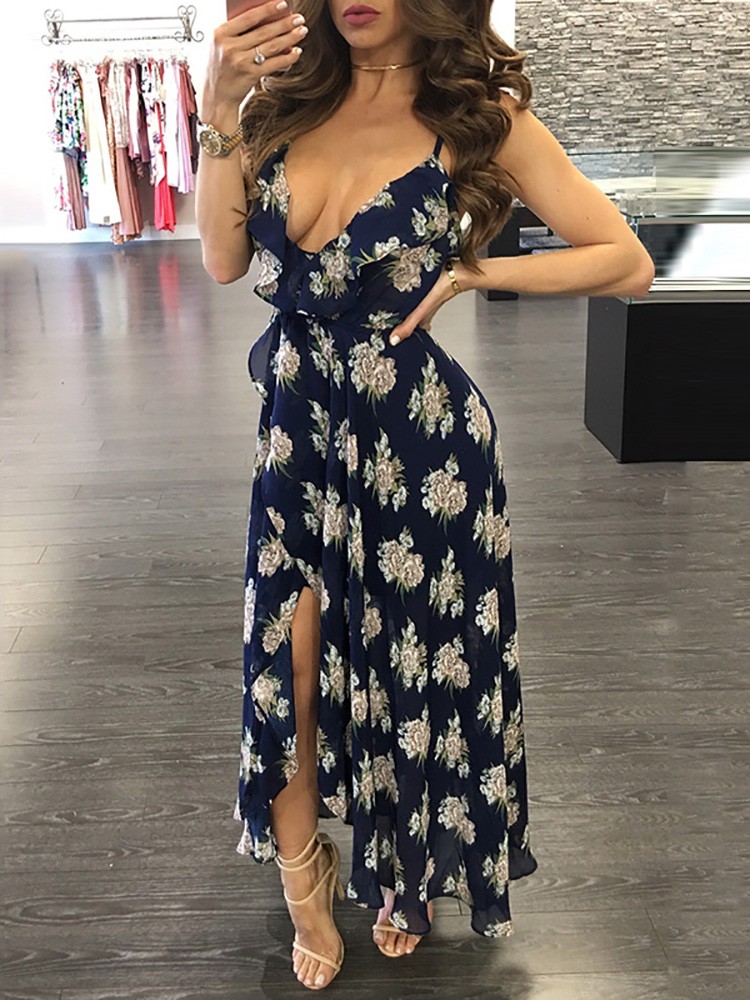 Sexy V Neck Backless Floral Maxi Dress Online Discover Hottest Trend