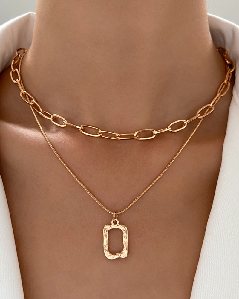 1pc Geometric Multi-Layered Chain Necklace