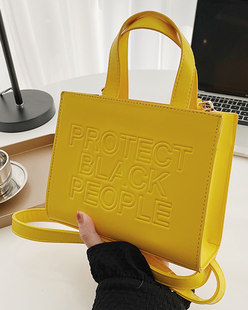 Letter Embossed Top Handle Crossbody Tote Bag