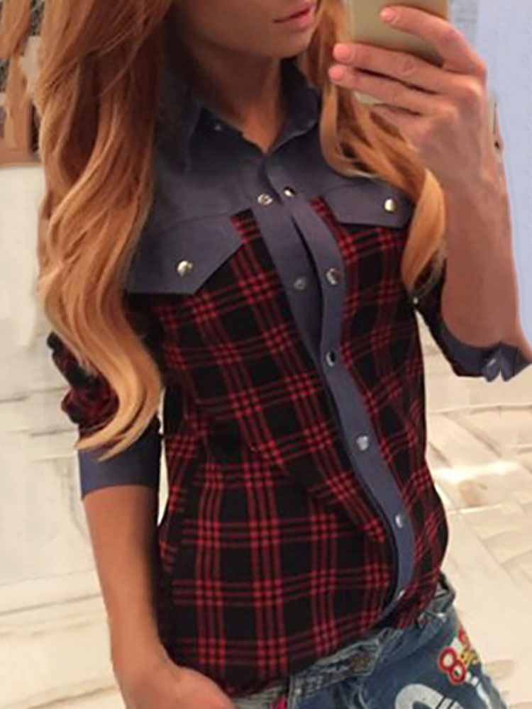 Fashion Denim Patchwork Plaid Blouse Online. Discover hottest trend ...