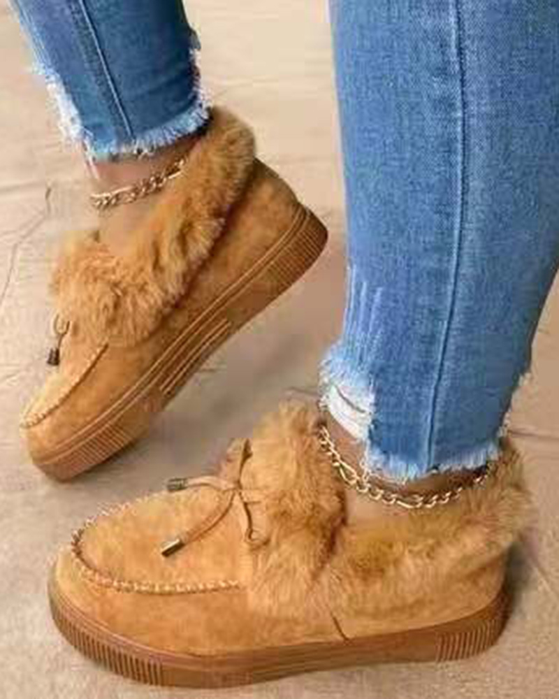 Tied Detail Fuzzy Trim Lined Snow Boots