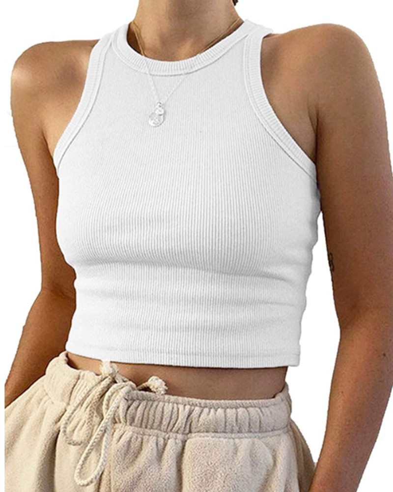 Crew Neck Crop Basics Tank Top