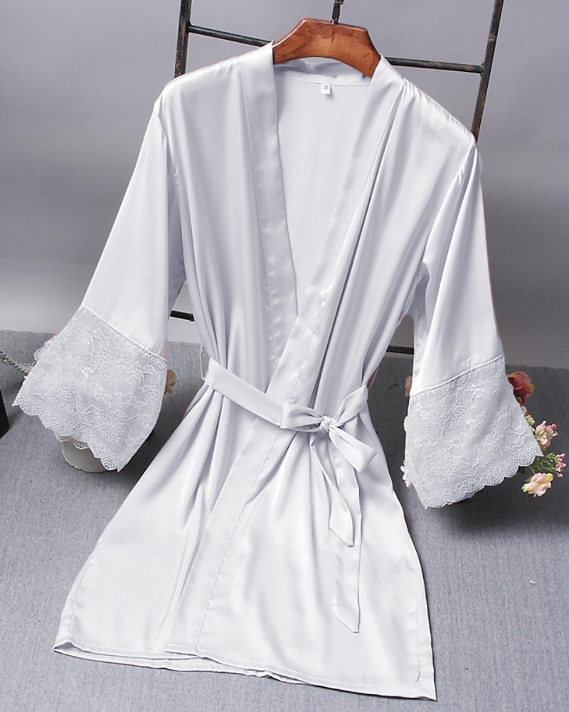 Solid Open Front Long Sleeve Robe Online. Discover hottest trend ...