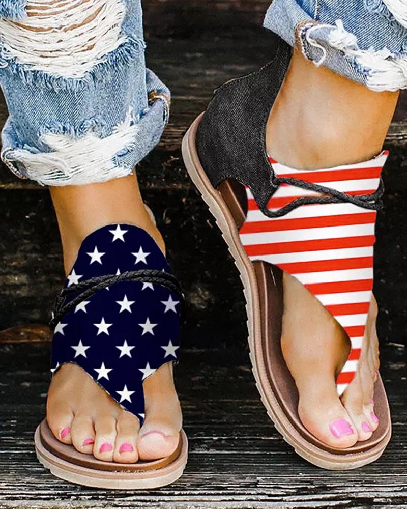 Toe Post Flag Pattern Canvas Sandals