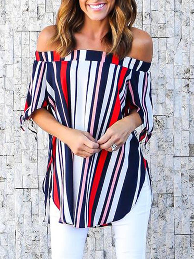 Off Shoulder Striped Blouse