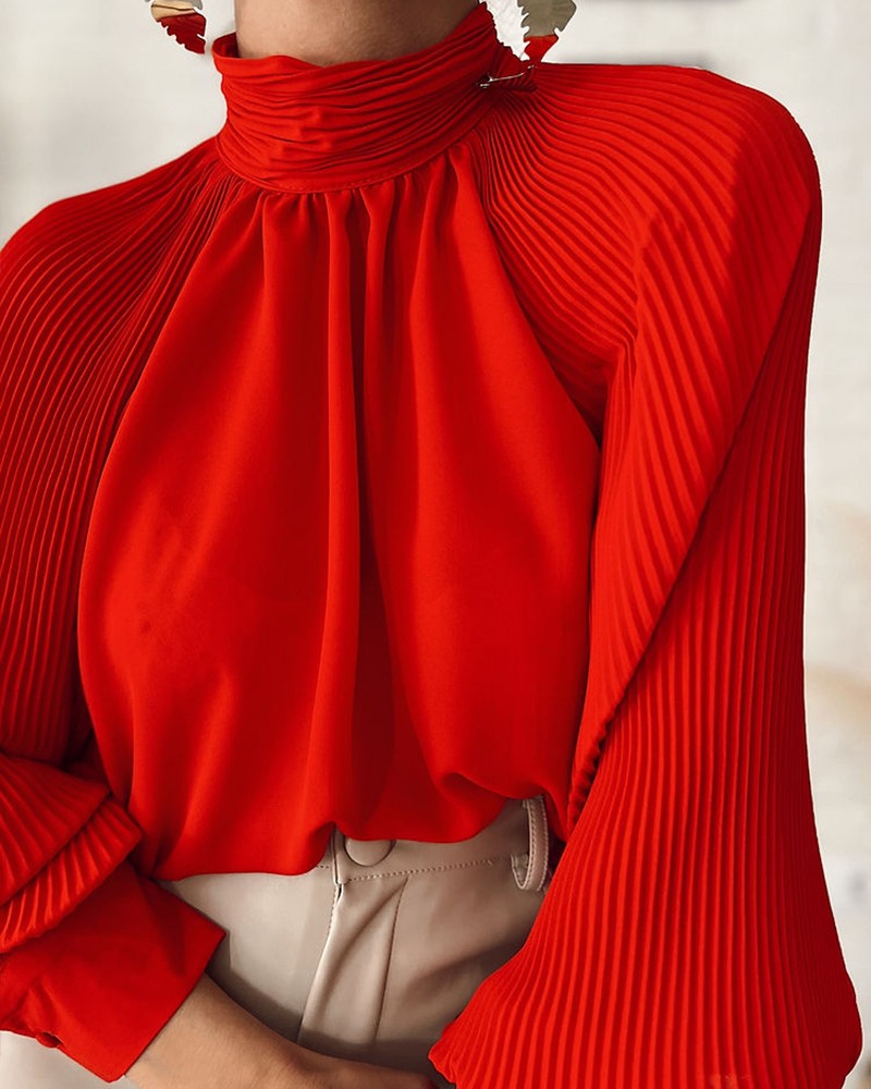 High Neck Ruched Long Sleeve Top